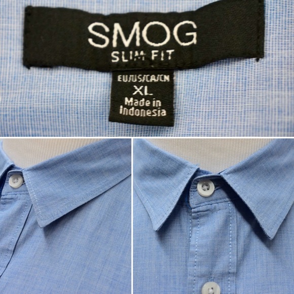 smog | Shirts | Smog Mens Slim Fit Dress Shirt Size Xl Solid Blue ...